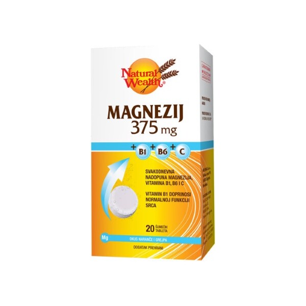 NATURAL WEALTH MAGNEZIJ 375 MG +B1+B6+C ŠUMEĆE TABLETE A20